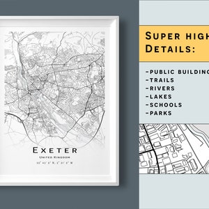 Exeter Map, United Kingdom City Map With High Details Instant Download ...