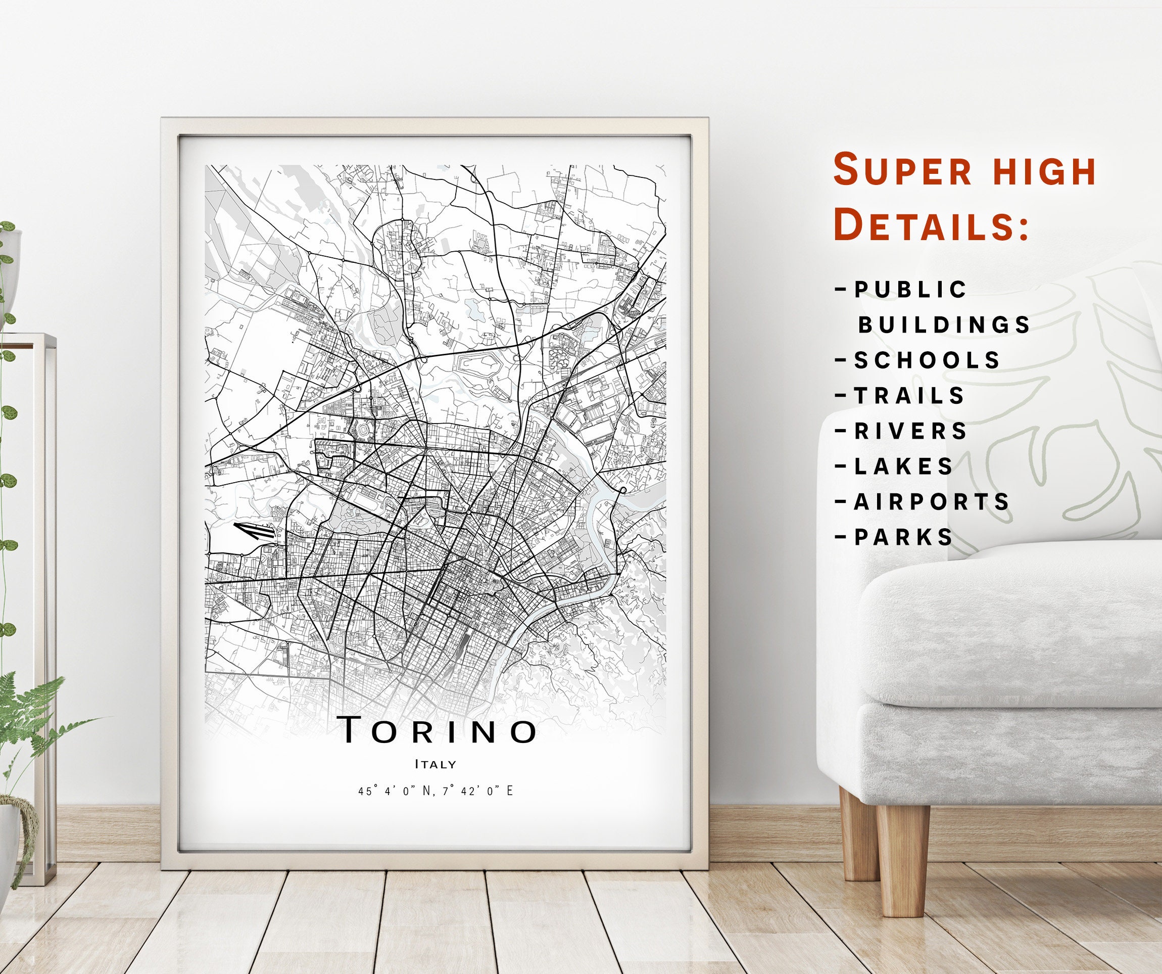 Torino Map, Italy City Map With High Details Instant Download ...