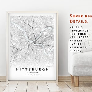 Pittsburgh Map, Pennsylvania, PA - City Map With High Details - Instant ...