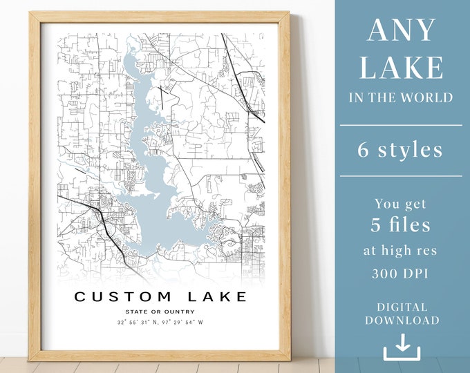Custom Lake, Personalized Lake, Custom Map Poster, Any Lake, Wall Decor ...