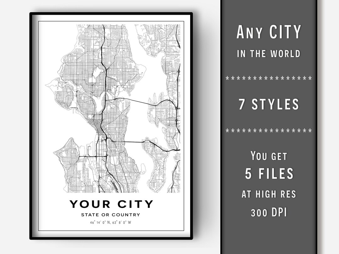 Custom City Map Black and White Personalized Map Custom Map - Etsy
