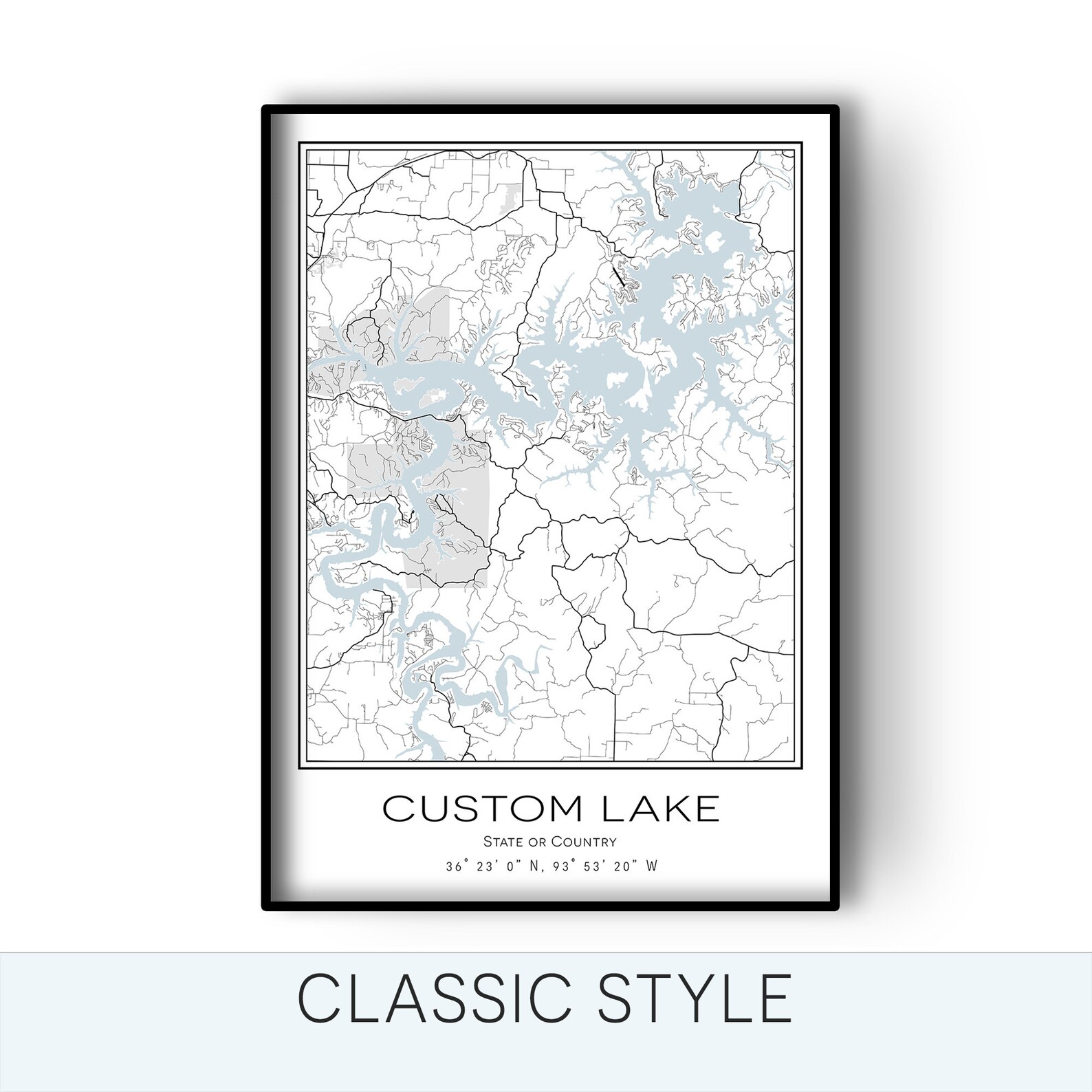 Custom Lake Personalized Lake Custom Map Poster Any Lake - Etsy