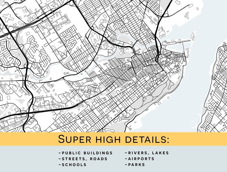 Quebec City Map Quebec Canada Map With High Details - Etsy