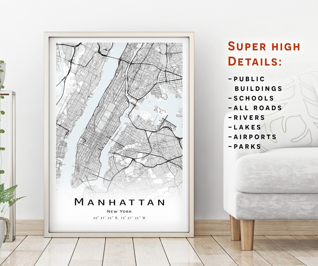 Manhattan Map, New York, United States (USA) - City Map With High ...