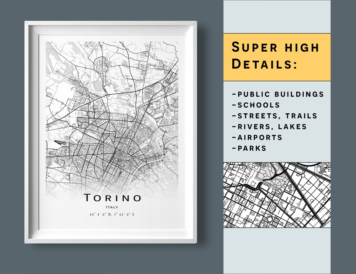 Torino Map, Italy - City Map With High Details - Instant Download ...