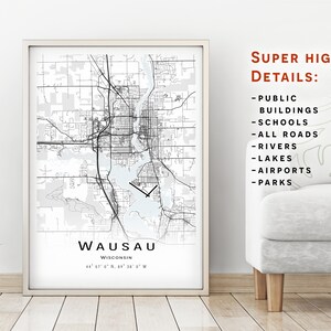 Wausau Map - Wisconsin (US) - City Map With High Details - Printable ...