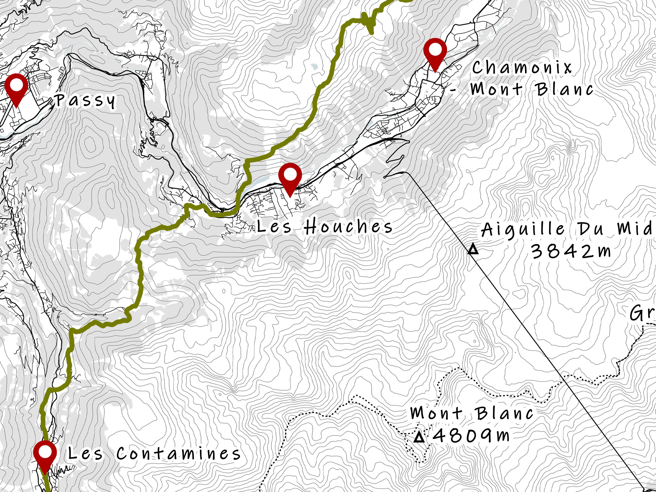 Tour Du Mont Blanc Topographic Map, TMB Hiking Map, Mount Blanc Wall ...