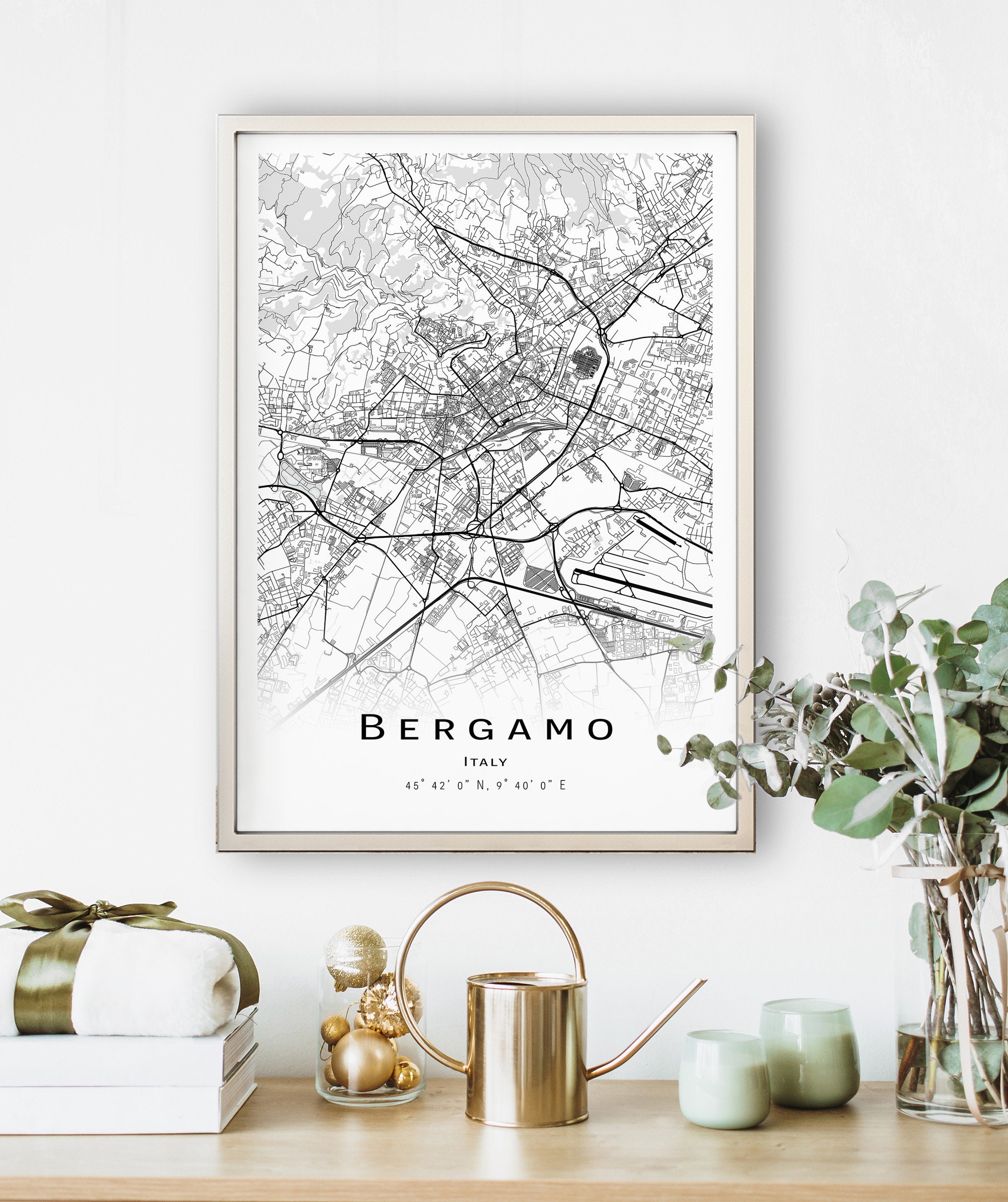 Bergamo Map Italy City Map With High Details Printable Map Poster ...