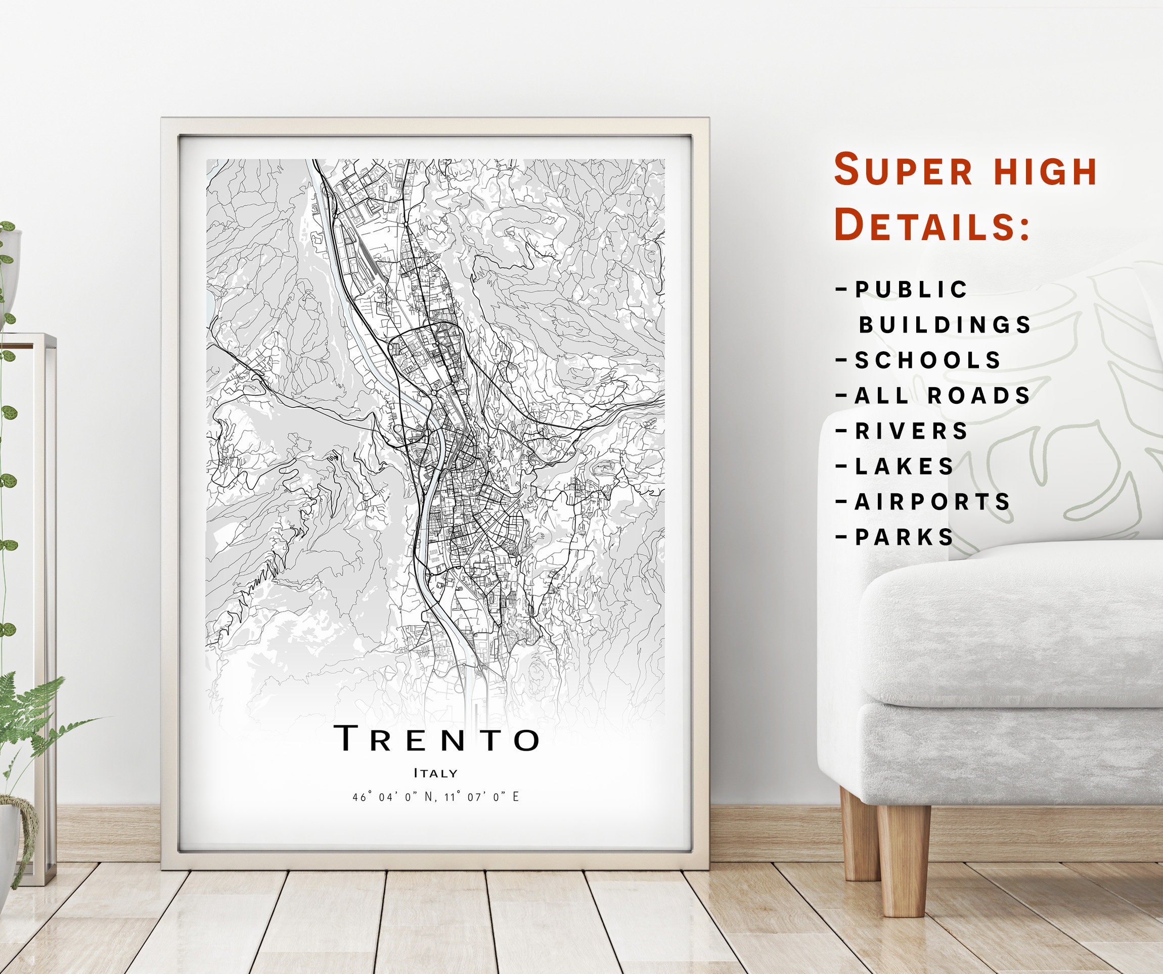Trento Map Italy City Map With High Details Printable Map - Etsy