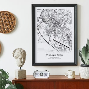 Virginia Tech Map, Blacksburg, VA - Graduation Gift - Wall Decor Poster ...