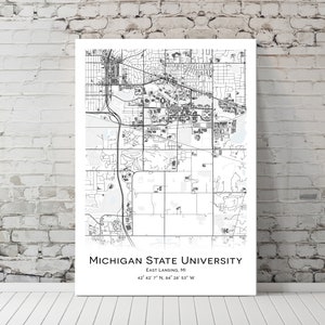 Michigan State University Map, East Lansing,mi Graduation Gift wall ...