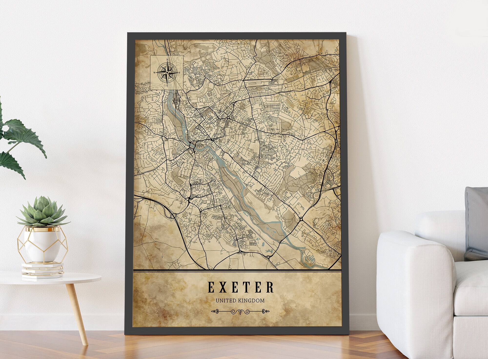 Exeter Vintage Map, United Kingdom City Map With High Details Instant ...