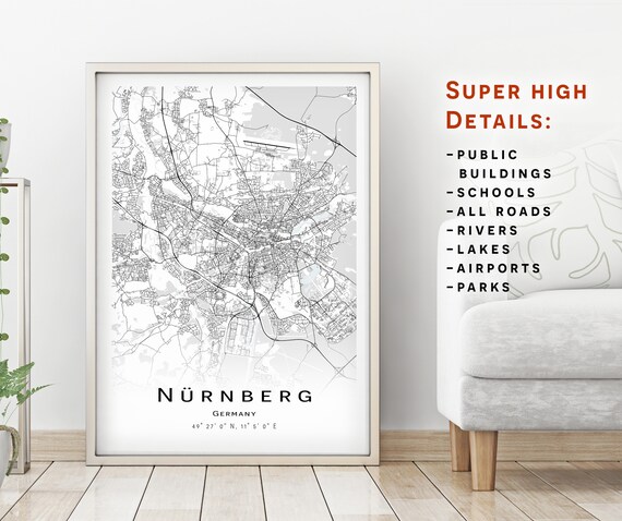 Nurnberg Map Germany City Map With High Details Instant - Etsy