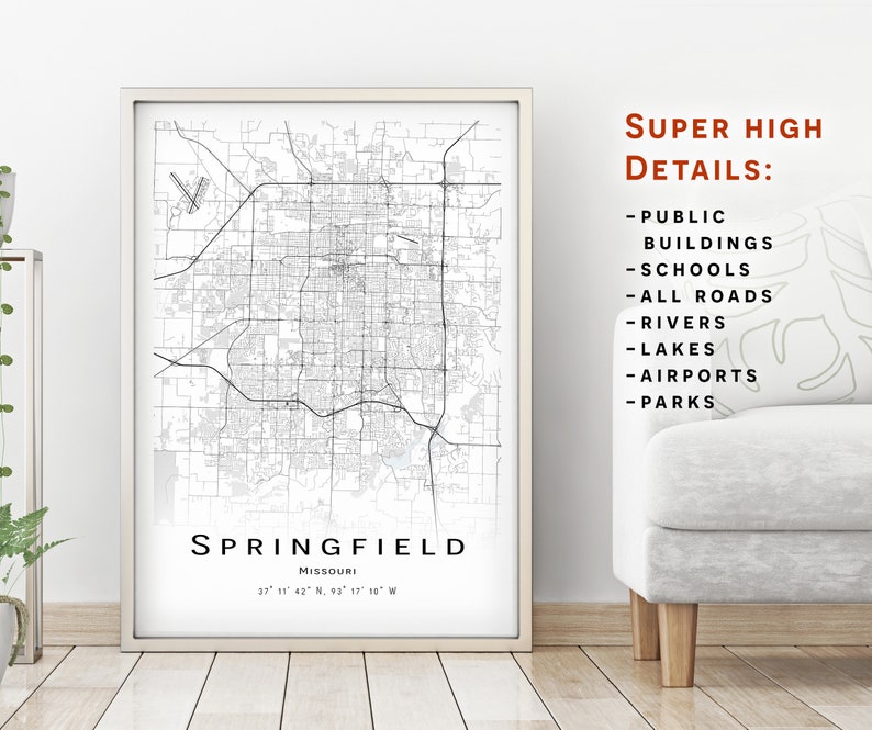 Springfield Map, Missouri, MO City Map With High Details Instant ...