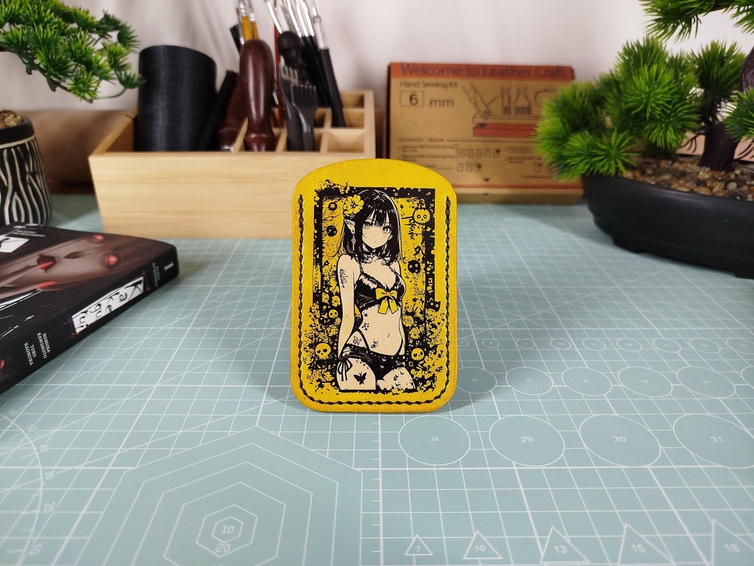 Leather Card Holder in Anime Style. Handmade. Real Leather - Etsy