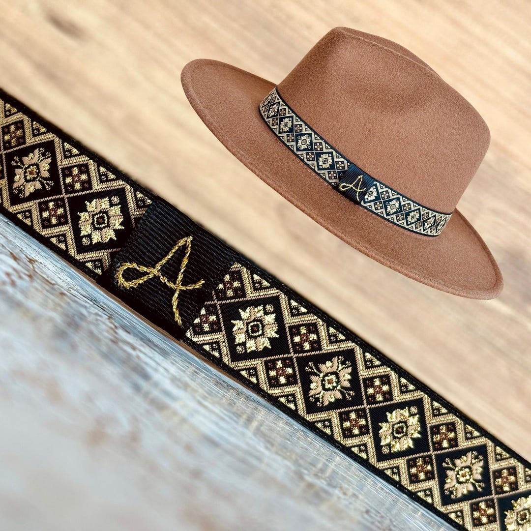 Personalized Hatband, Custom Hat Bands, Western Style Bllack Gold Brown ...