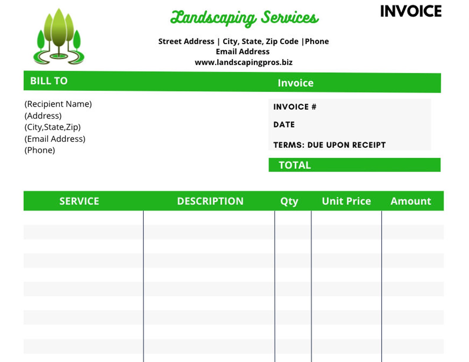 Landscaping Invoice Template, Lawn Care Invoice Template, Landscaping ...