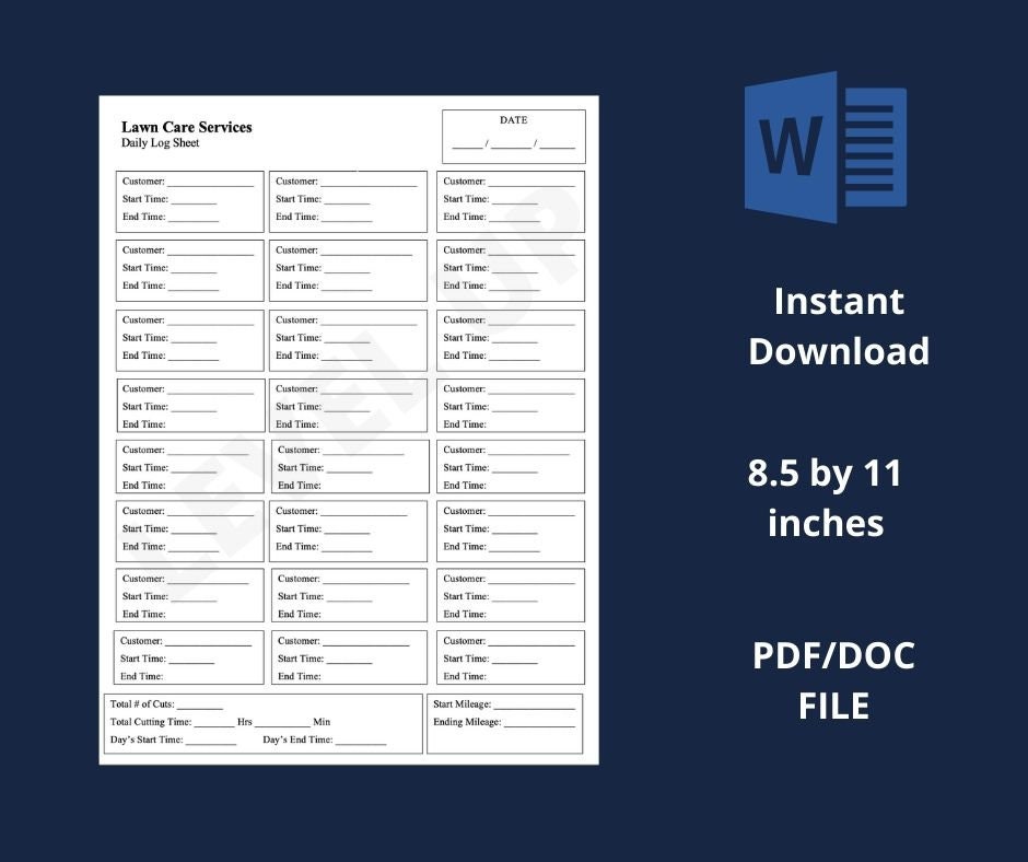 Lawn Care Client Log Book, Word Template, Word Printable Template - Etsy