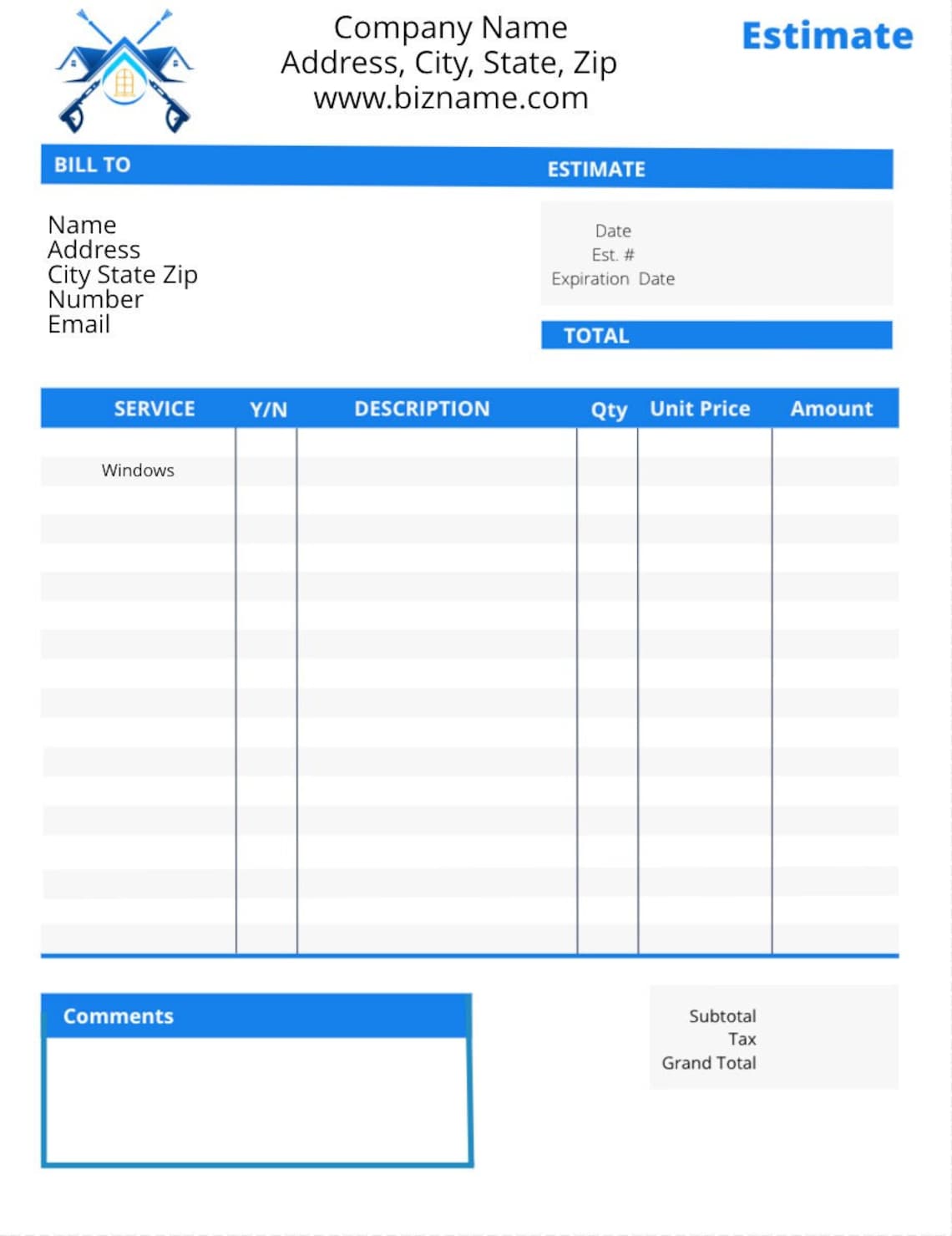 Pressure Washing Invoice Template | Pressure Washing Estimate Sheet ...