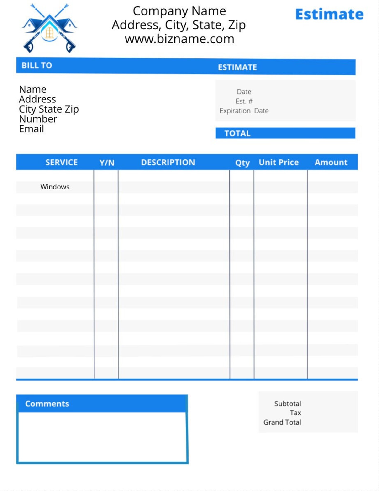 Pressure Washing Invoice Template | Pressure Washing Estimate Sheet ...