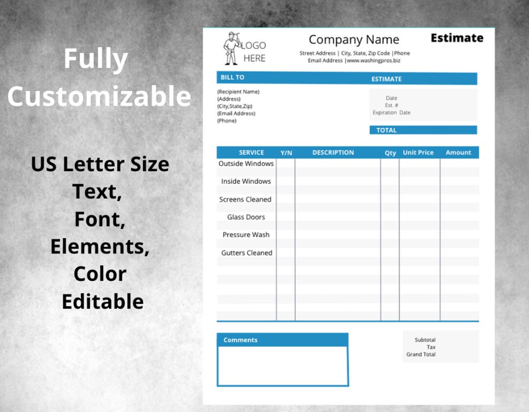 Window Cleaning Estimate Template Window Cleaning Estimate Etsy UK