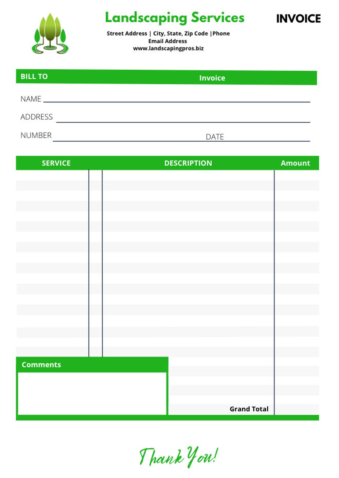 Lawn Care Invoice Template, Landscaping Invoice Template, Landscaping ...