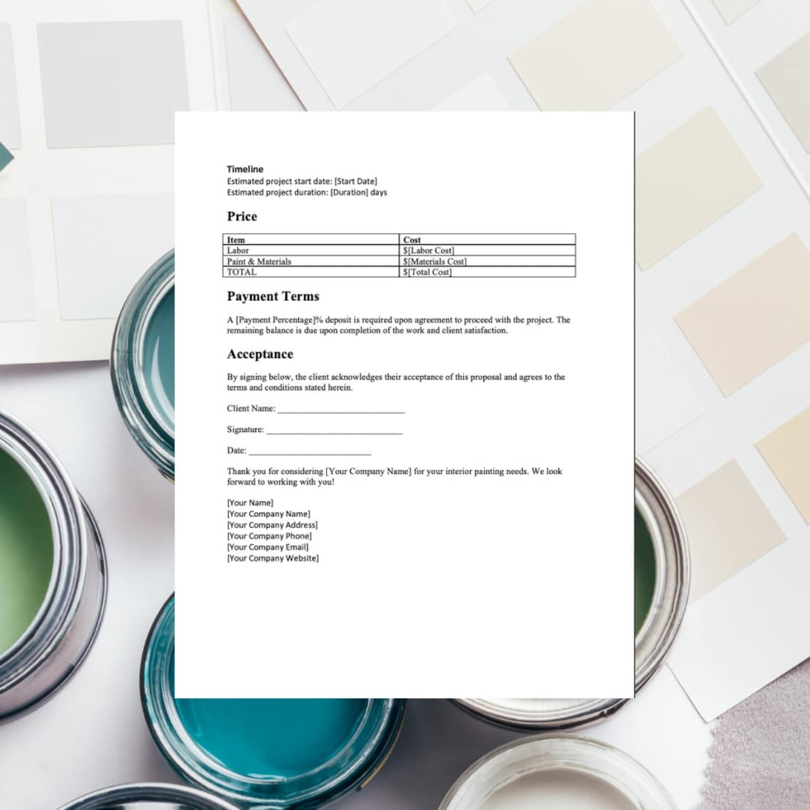 Painting Quote Template, Word Template Doc, PDF Word Printable Template ...