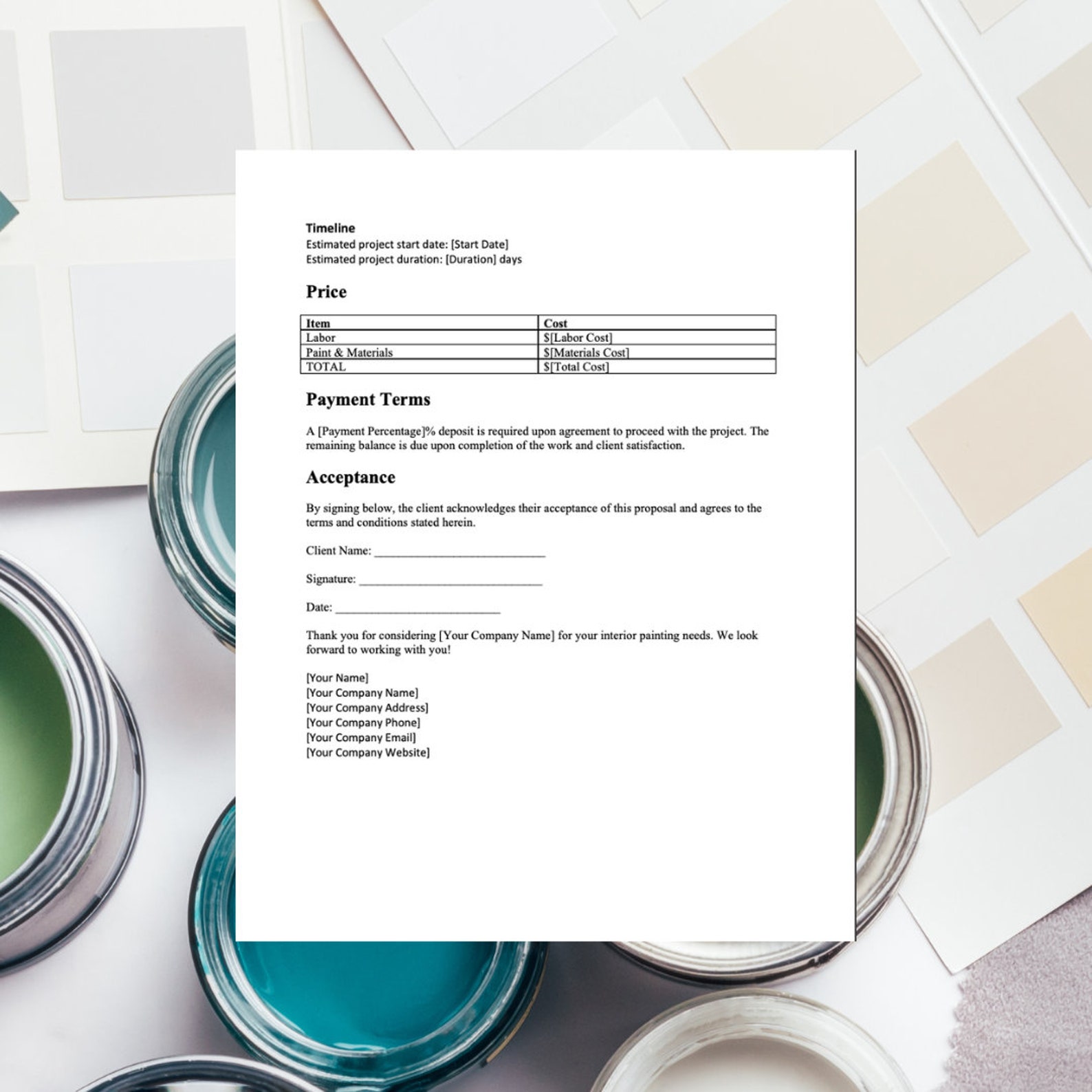 Painting Quote Template, Word Template Doc, PDF Word Printable Template ...