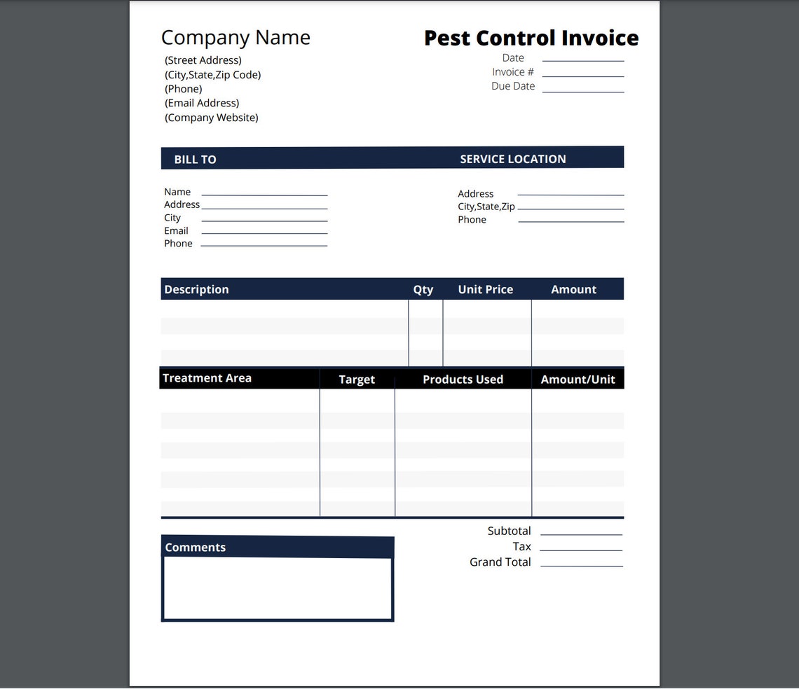 Pest Control Forms Template, Pest Control Work Order, Pest Control ...