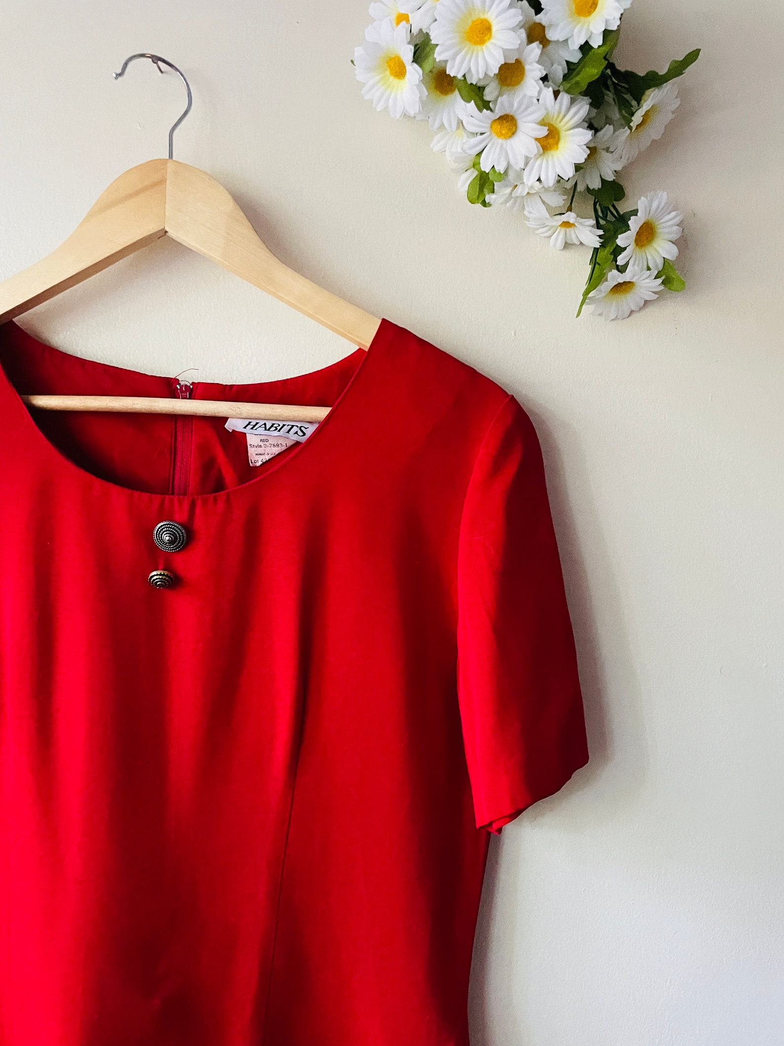 Vintage Habits Dress | 1990s | Red Dress | Button Detailing | Romantic ...