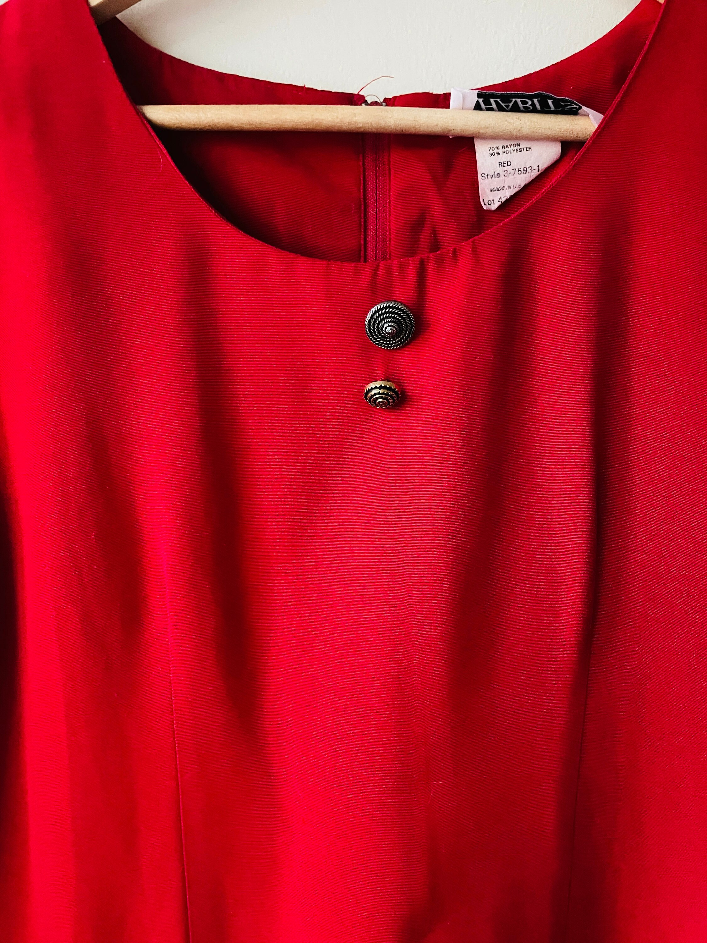 Vintage Habits Dress | 1990s | Red Dress | Button Detailing | Romantic ...