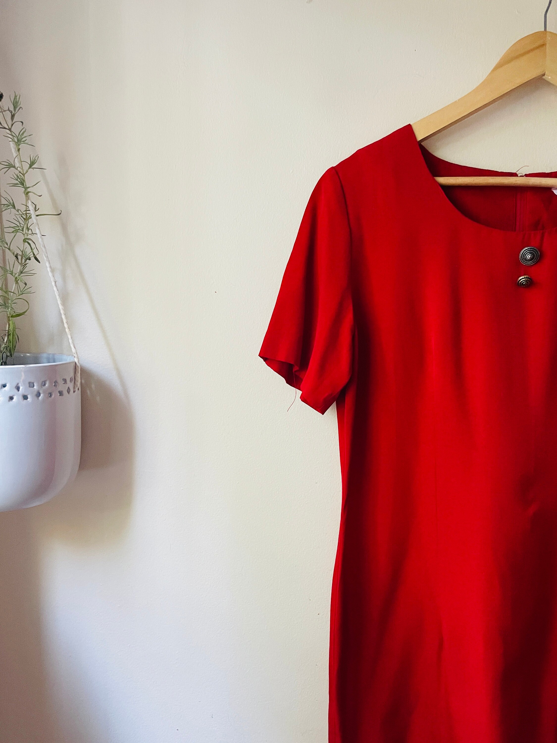 Vintage Habits Dress | 1990s | Red Dress | Button Detailing | Romantic ...