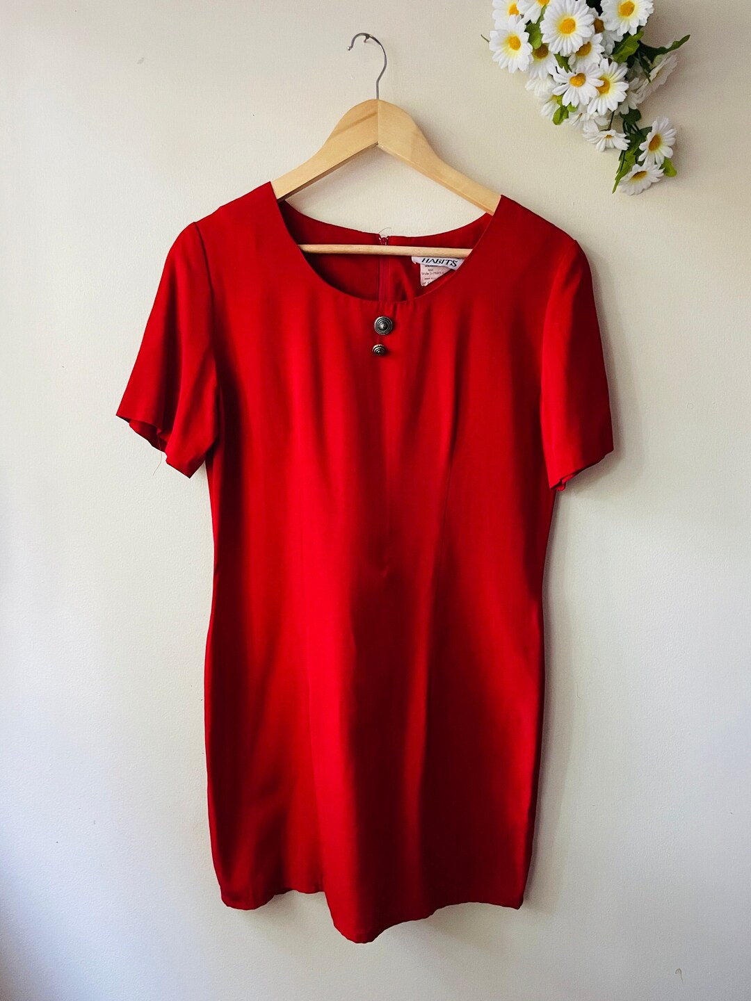 Vintage Habits Dress | 1990s | Red Dress | Button Detailing | Romantic ...