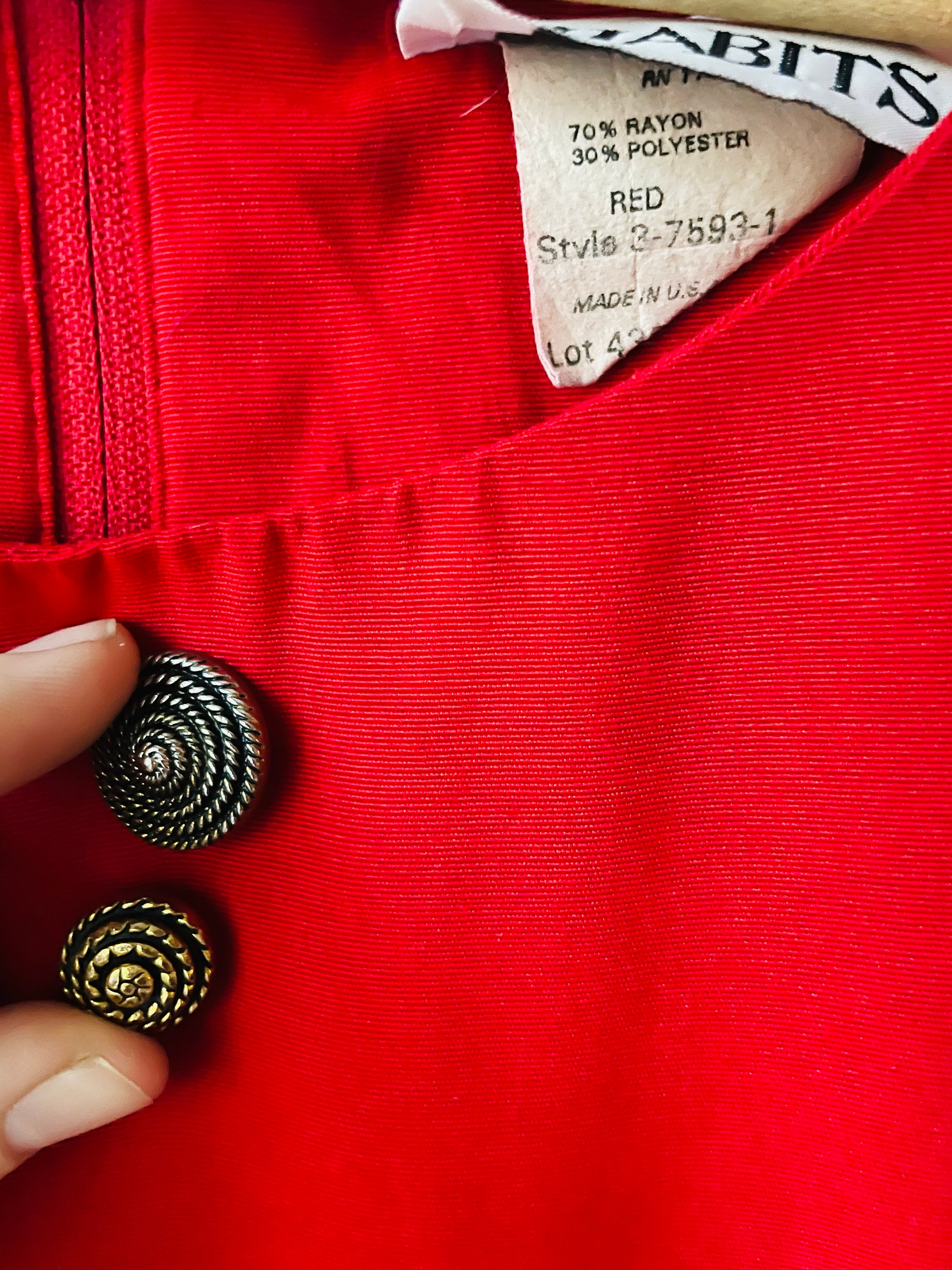 Vintage Habits Dress | 1990s | Red Dress | Button Detailing | Romantic ...