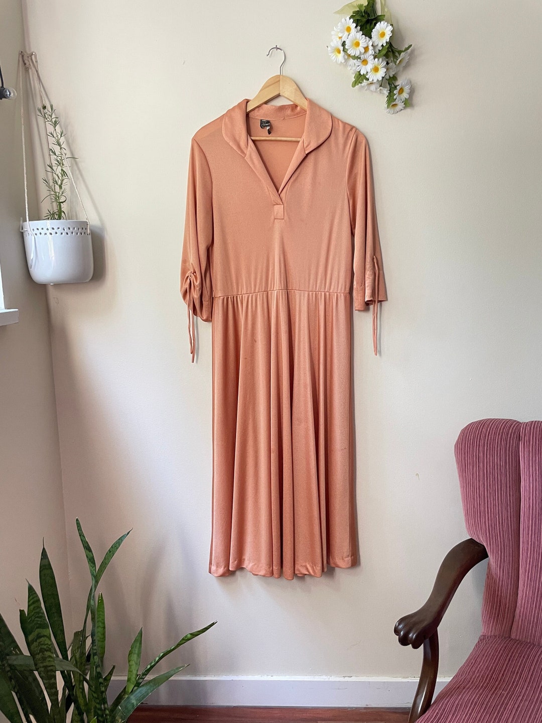 Vintage Sandi Gale Dress 1970s Peach Dress A-line 1950s Aesthetic - Etsy