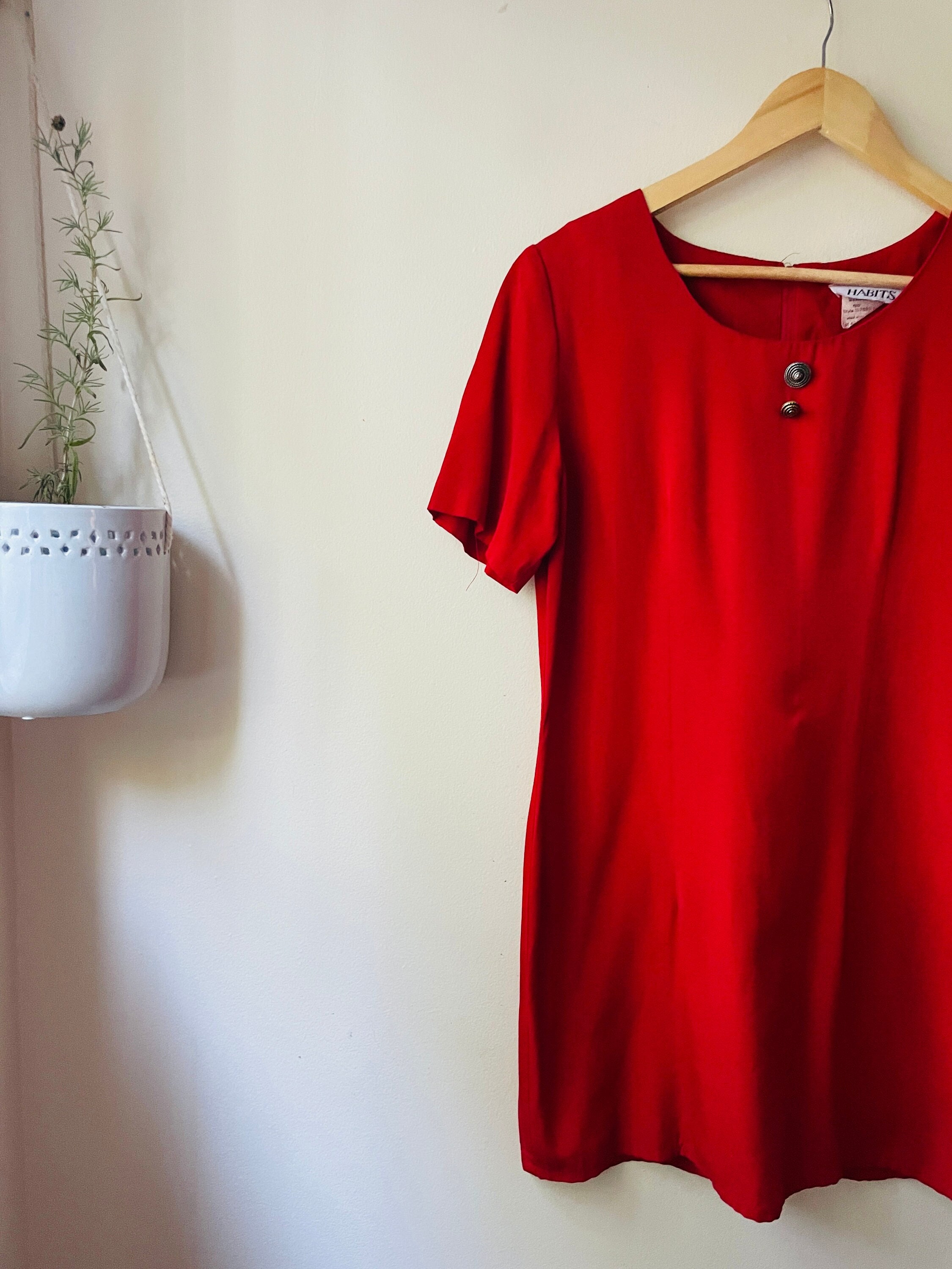 Vintage Habits Dress | 1990s | Red Dress | Button Detailing | Romantic ...