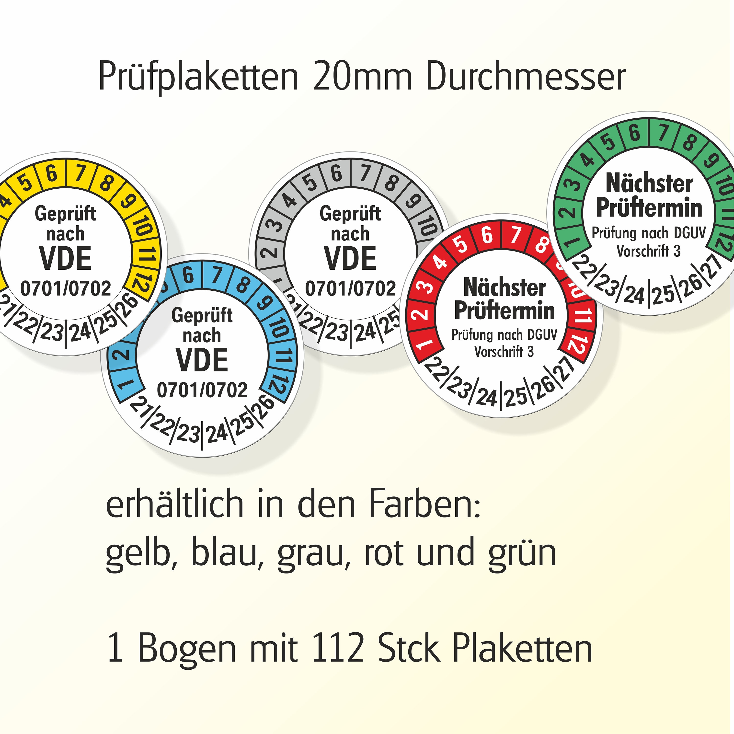 112 Test Stickers 20mmØ DGUV V3 next Test Date 2022-2027, Self-adhesive ...