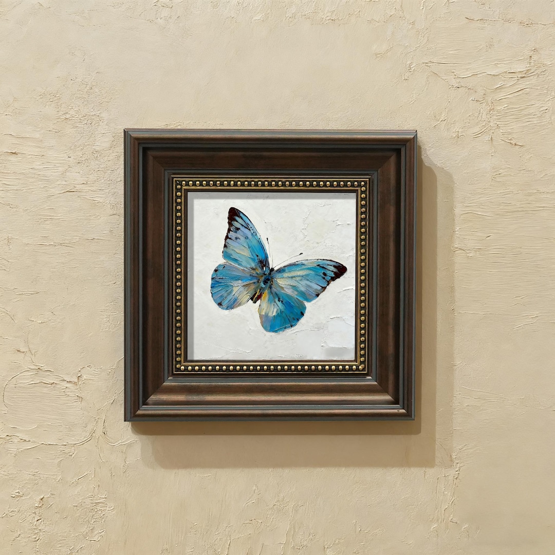 Textured Blue Butterfly Oil Painting - Framed Insect Wall Art - Etsy