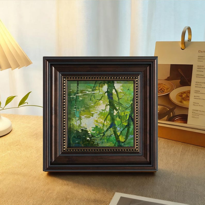 Abstract Tree Branch Reflection Oil Painting – Green Water Reflection ...