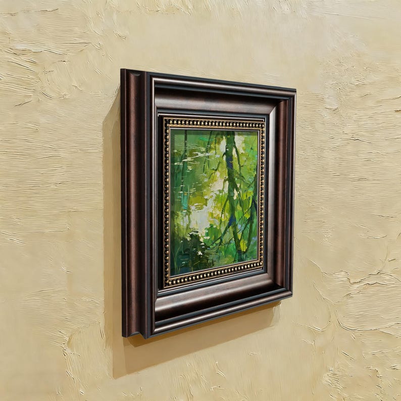 Abstract Tree Branch Reflection Oil Painting – Green Water Reflection ...