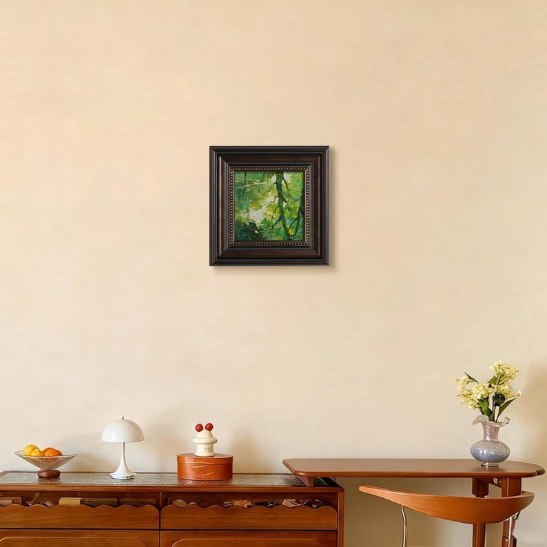 Abstract Tree Branch Reflection Oil Painting – Green Water Reflection ...