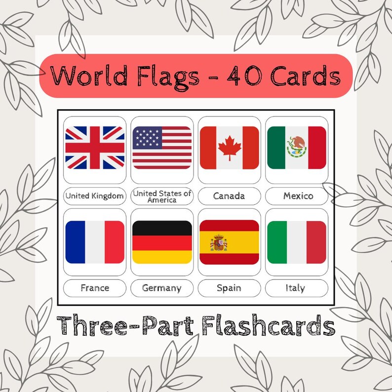 Montessori World Flags Flashcards | Three-part Cards | Geography ...