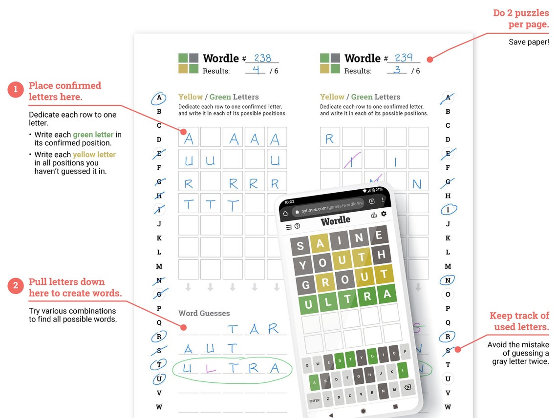Wordle Worksheets | Game Strategy Helper, | Daily Log, Tracker ...