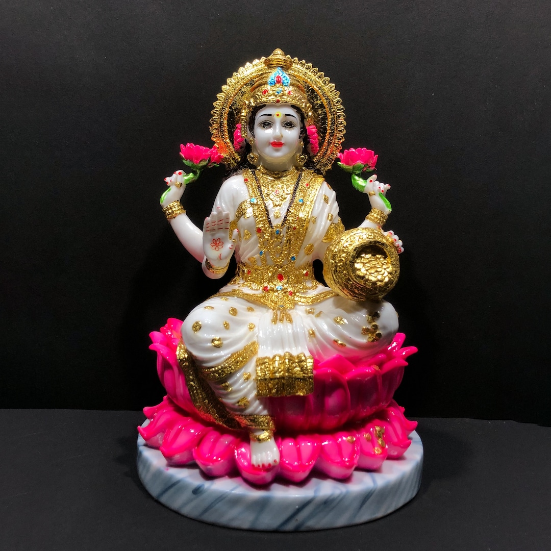 Godess Lakshmi Seating on Lotus, Hindu Goddess of Wealth, Fortune ...