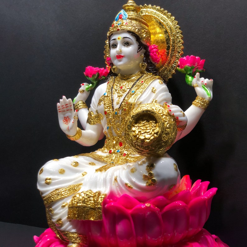 Godess Lakshmi Seating on Lotus, Hindu Goddess of Wealth, Fortune ...