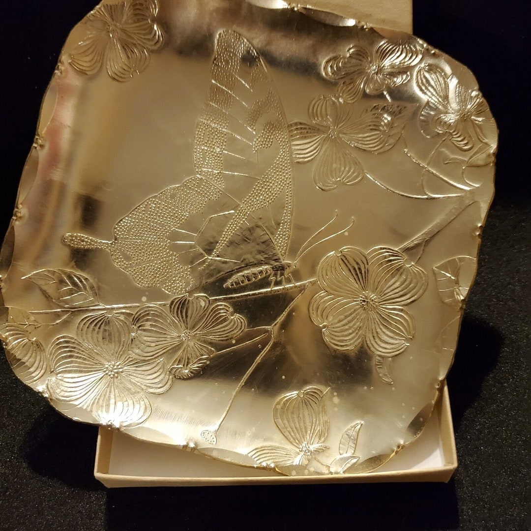 Vintage Arthur Armour Handmade Aluminum Butterfly Florals Square ...