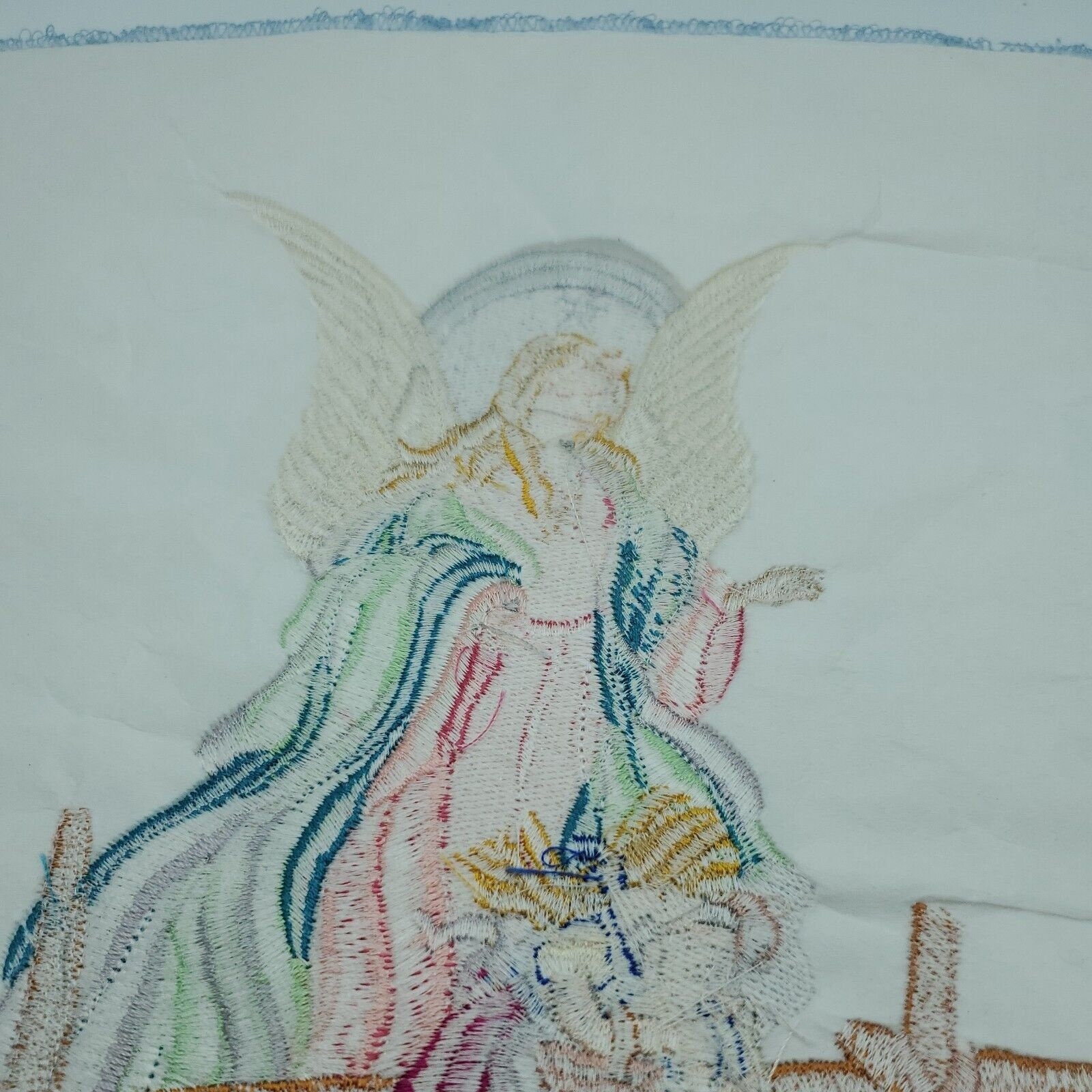 Vintage Needlepoint Guardian Angel Watching Small Children Bridge Petit ...