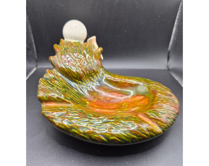 Vintage Handcrafted Ceramic Golf Ball Holder Ashtray With Green Brown ...