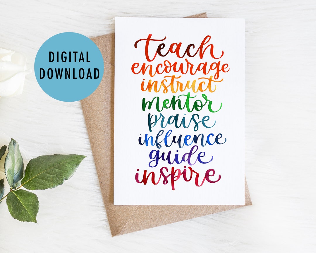 Watercolor Teacher Appreciation Card, Mentor Gift (digital Download) - Etsy
