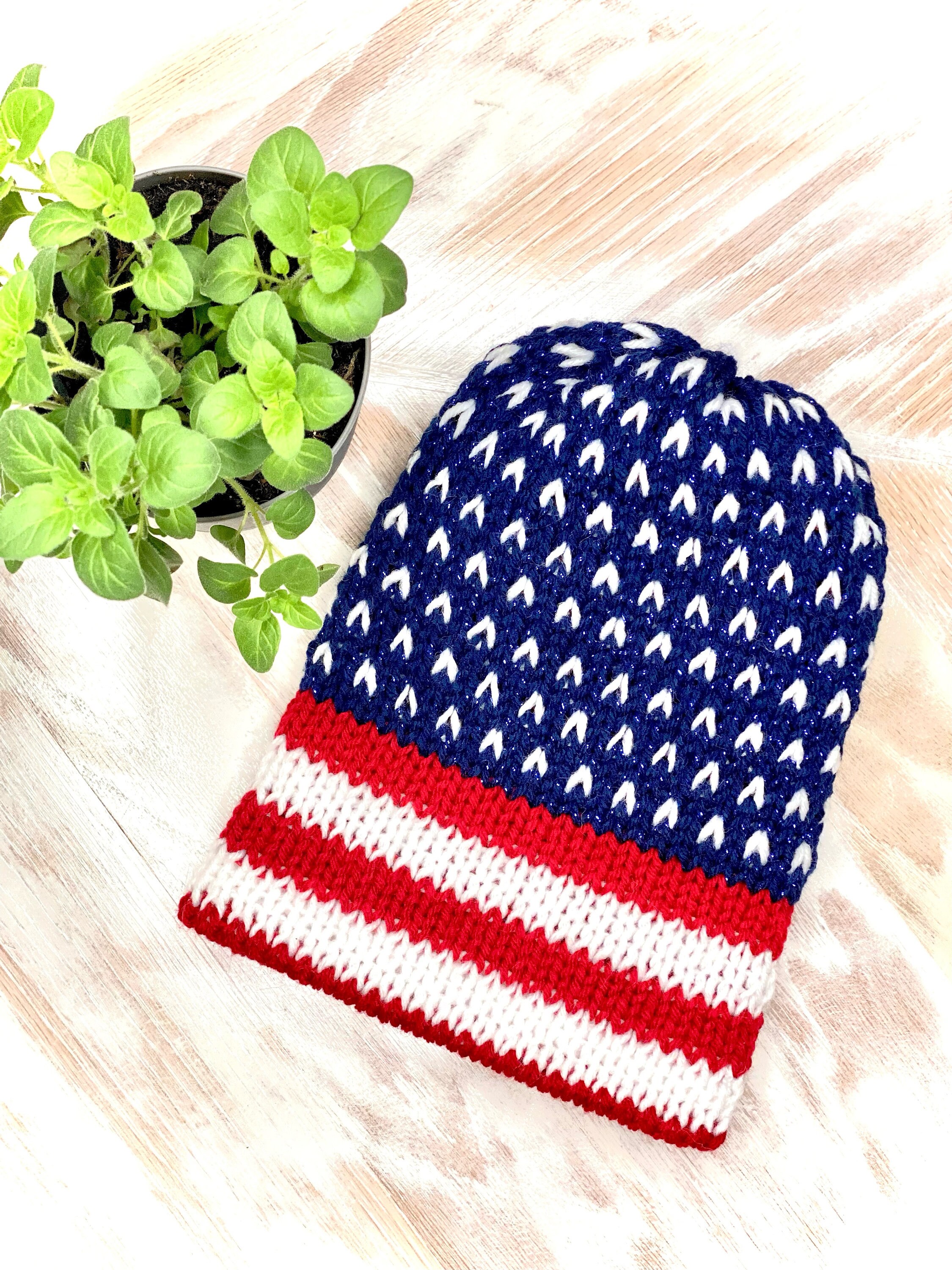 Knitting Machine Pattern USA Beanie - Etsy